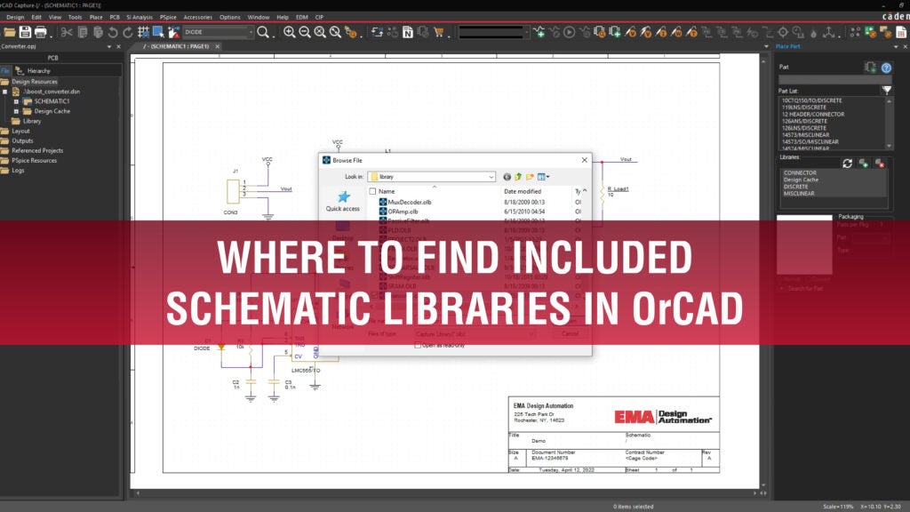 Where to find included schematic libraries in OrCAD | EMA Design Automation